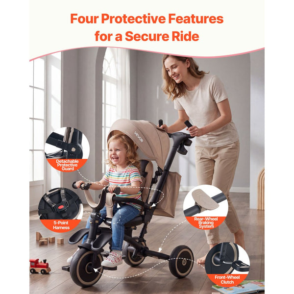 Vevor Tricycle Toddler 7-in-1 Stroller with Parent Push Handle Canopy ...