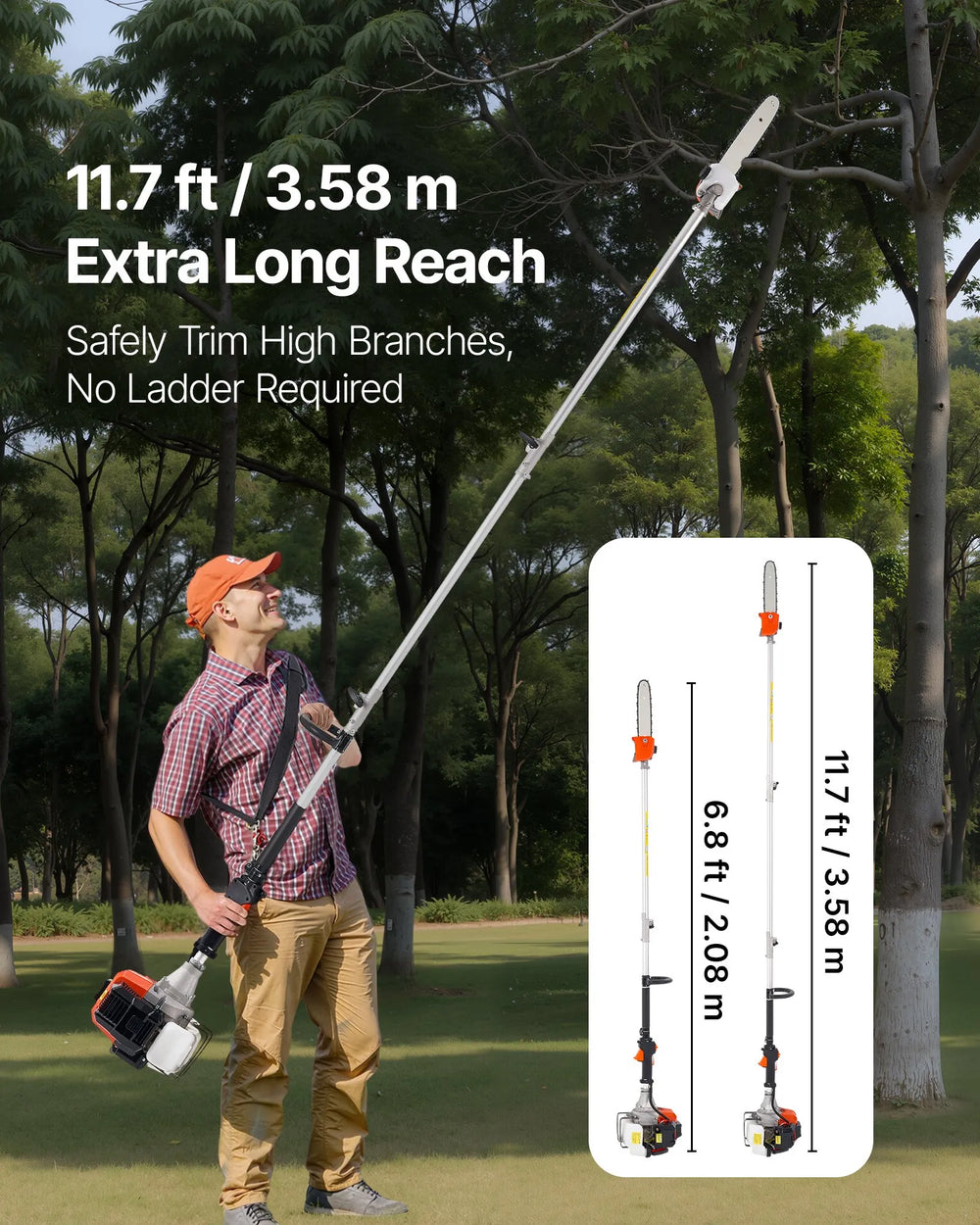 Vevor Pole Saw 43CC 2-Stroke Gas Powered with 10" Cutting Bar Fixed He ...