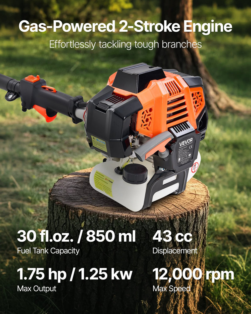 Vevor Pole Saw 43CC 2-Stroke Gas Powered with 10" Cutting Bar Fixed He ...