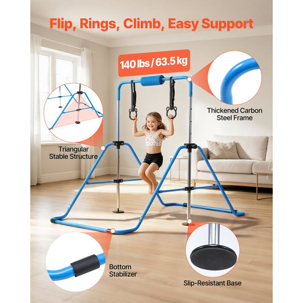 Vevor Gymnastic Bar Adjustable Height Folding Training Kip Bar with Ri ...