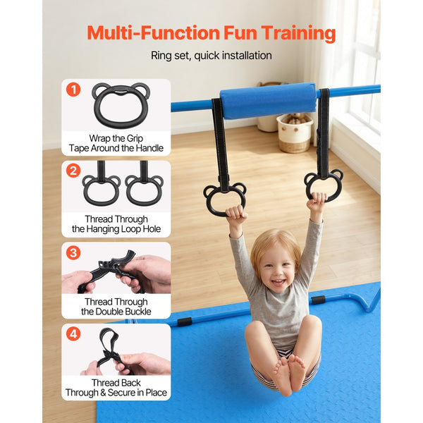 Vevor Gymnastic Bar Adjustable Height Folding Training Kip Bar with Ma ...