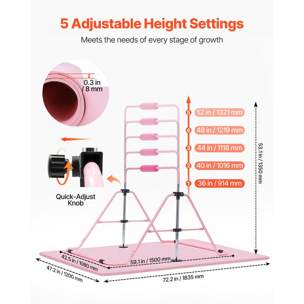 Vevor Gymnastic Bars Adjustable Height Folding Training Kip Bar with M ...