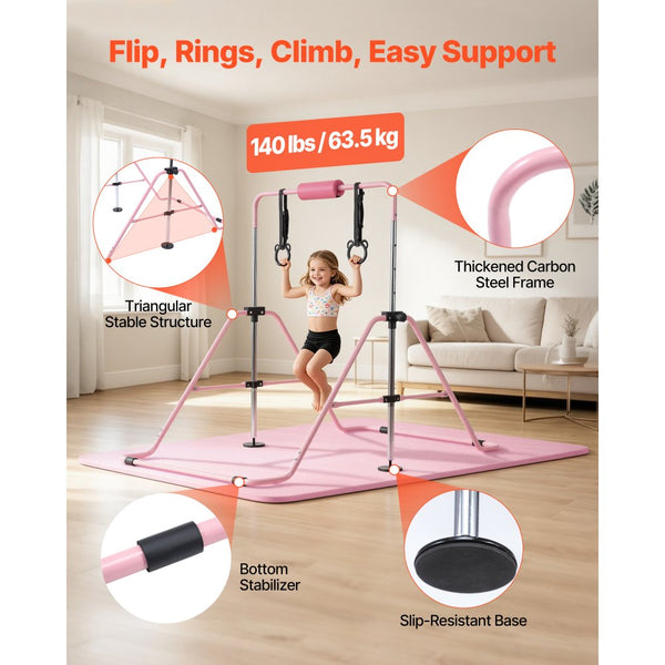 Vevor Gymnastic Bars Adjustable Height Folding Training Kip Bar with M ...