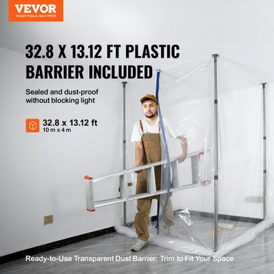 Vevor Dust Barrier System 12' Telescoping Poles with Magnetic Zipper ...