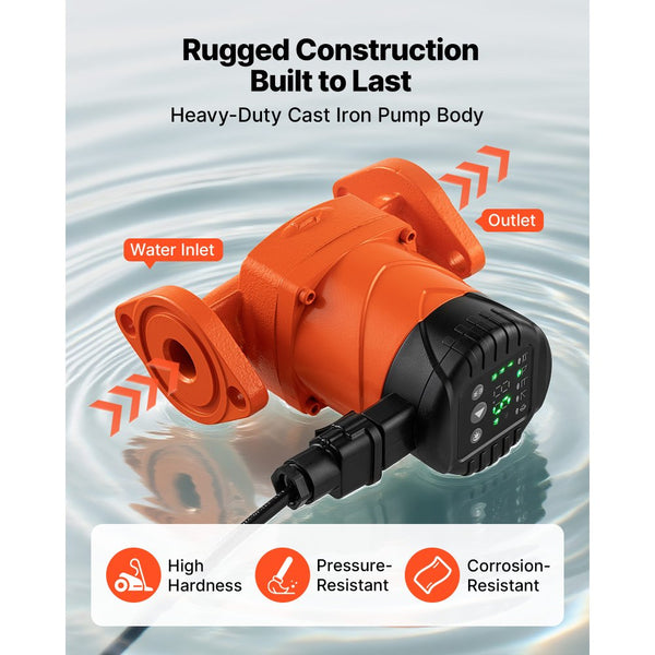 Vevor Circulator Pump 16 GPM Cast Iron Hot Water Recirculating 20' 120 ...