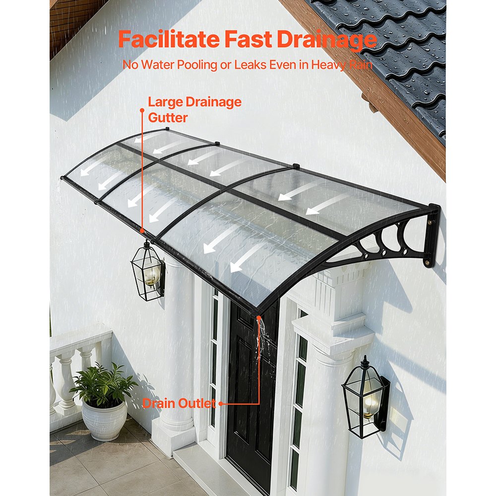 Vevor Door Awning 38" x 117" Polycarbonate Front Entrance Canopy Clear ...