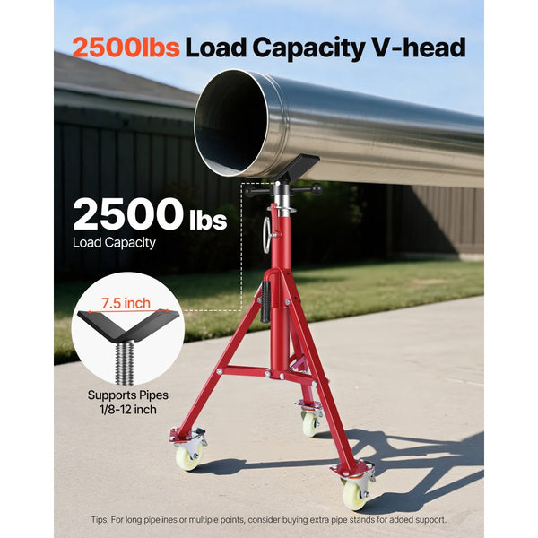 Vevor Pipe Stand Adjustable V-Head Folding Jack Stand with Casters 20 ...