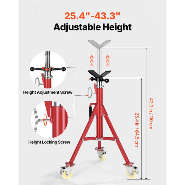 Vevor Pipe Stand Adjustable V-Head Folding Jack Stand with Casters 20 ...