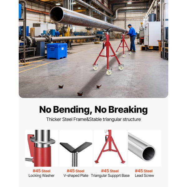 Vevor Pipe Stand Adjustable V-Head Folding Jack Stand with Casters 20 ...