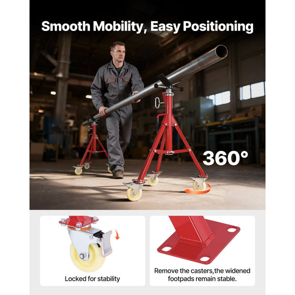 Vevor Pipe Stand Adjustable V-Head Folding Jack Stand with Casters 20 ...