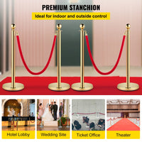Vevor Crowd Control Stanchion Gold 4-Piece Set with 5' Red Velvet Rope ...