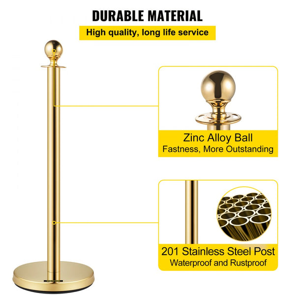 Vevor Crowd Control Stanchion Gold 4-Piece Set with 5' Red Velvet Rope ...