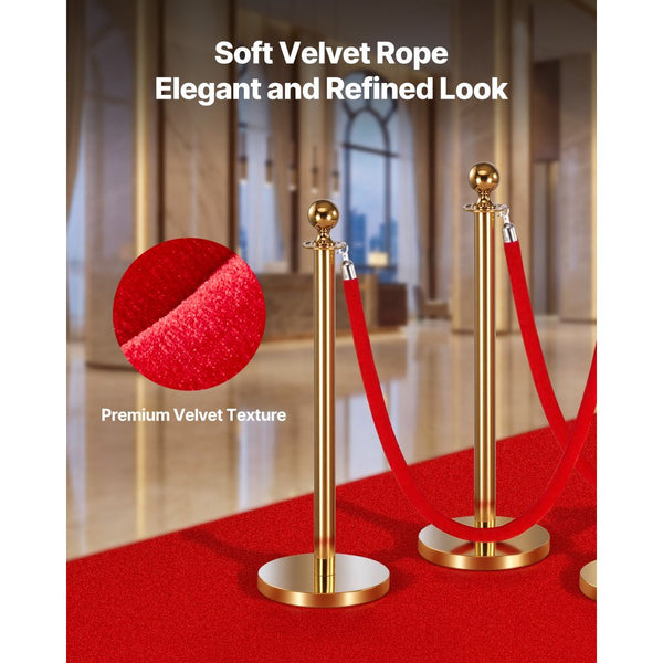 Vevor Stanchion Ropes Red Velvet Crowd Control Barrier 2 Pcs 5' New ...