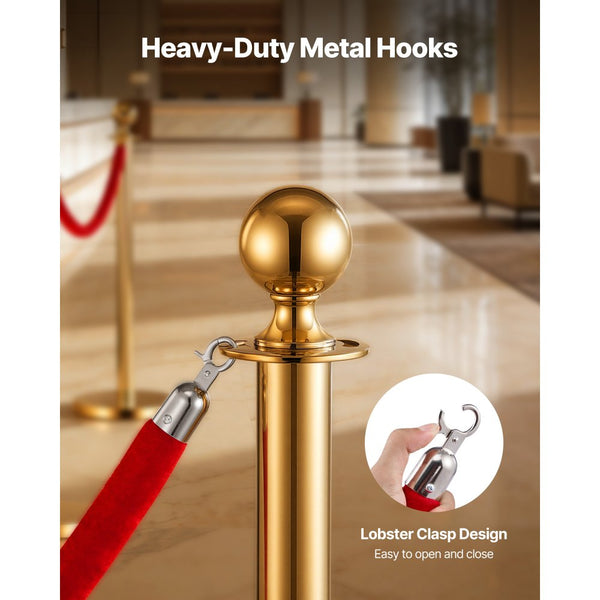 Vevor Stanchion Ropes Red Velvet Crowd Control Barrier 2 Pcs 5' New ...
