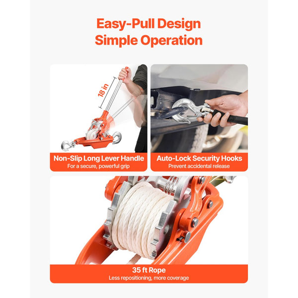 Vevor Rope Puller 6614 lbs 35' Heavy Duty Ratchet Power Puller New ...