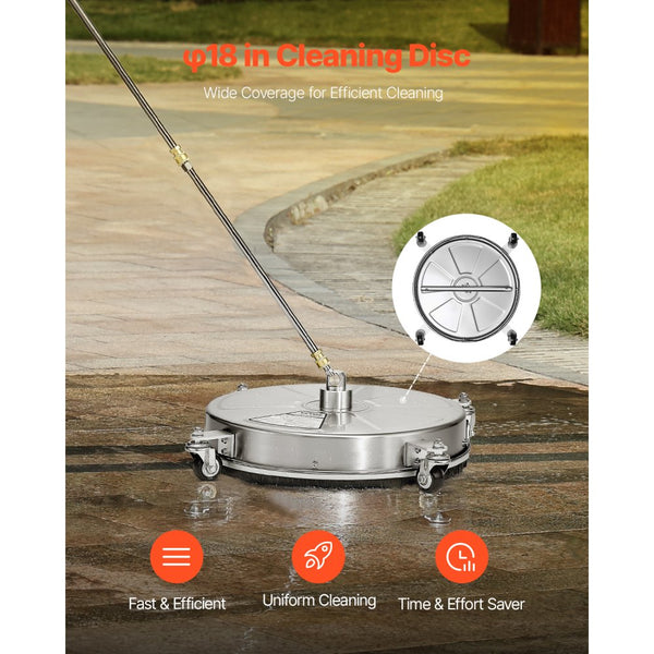 Vevor Pressure Washer Surface Cleaner 18" 4000 PSI 4-Wheel Stainless S ...