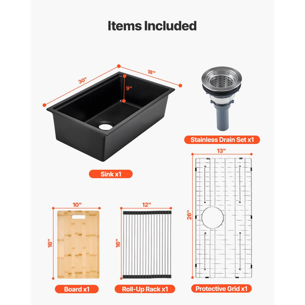 Vevor Kitchen Sink 30" Undermount Granite Composite Single Bowl Workst ...