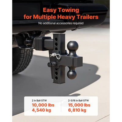 Vevor Trailer Hitch Adjustable Ball Mount for 2" Receiver with 2" and ...