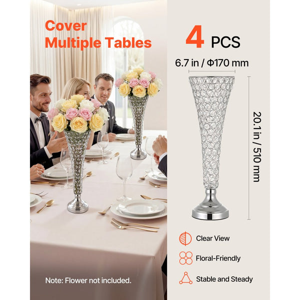 Vevor Flower Vase 4-Piece 20" Crystal Wedding Centerpiece Set Silver N ...