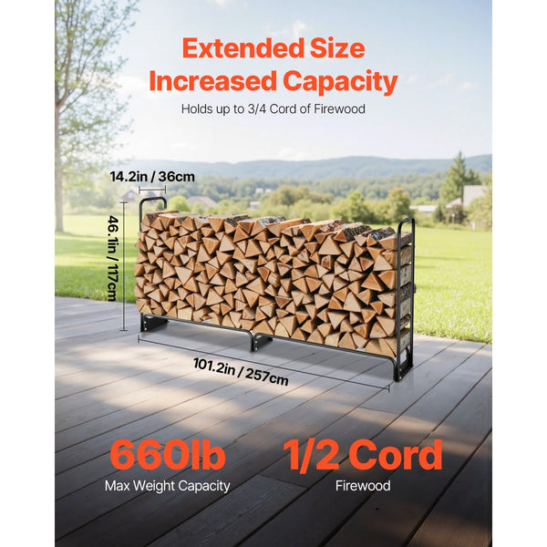 Vevor Firewood Rack 8' Outdoor Firewood Holder with Waterproof Cover 1 ...
