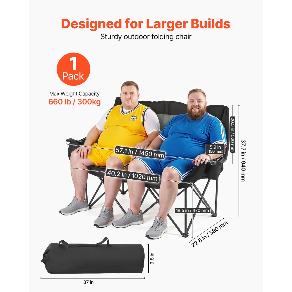 Vevor Double Moon Chair Oversized 2-Person Camping Chair 660 lbs Black ...