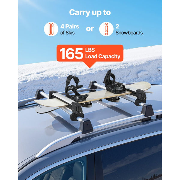 Vevor Roof Rack Ski & Snowboard Carrier with Lock & Rubber Padding New ...