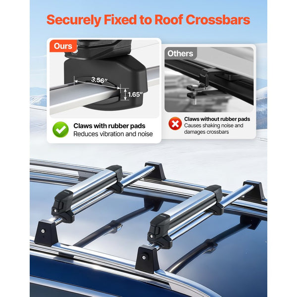 Vevor Roof Rack Ski & Snowboard Carrier with Lock & Rubber Padding New ...