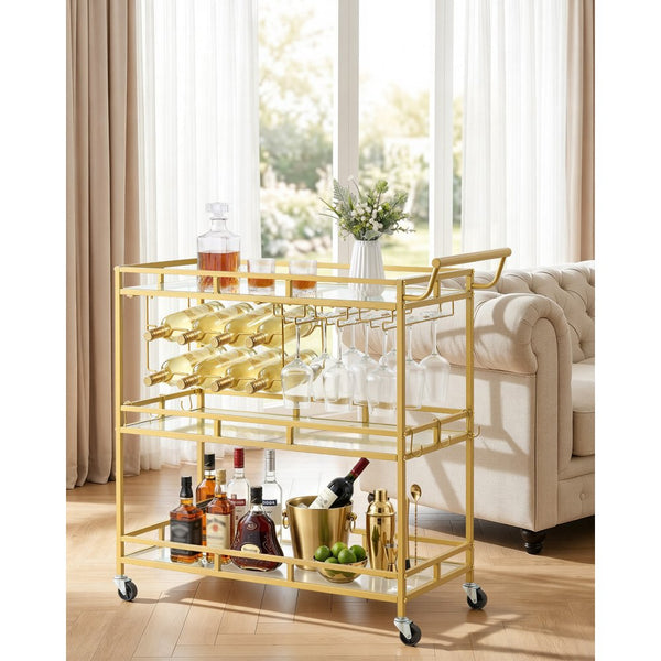 Vevor Bar Cart 3-Tier Rolling Serving Cart Gold New – FactoryPure