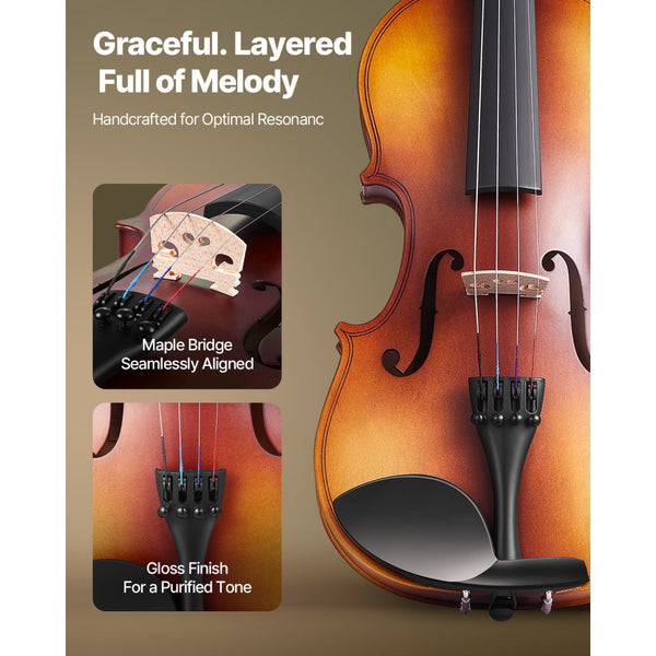 Vevor Violin 3/4 Size Fiddle Set for Adult Beginners with Case Rosin B ...