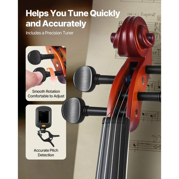Vevor Violin 3/4 Size Fiddle Set for Adult Beginners with Case Rosin B ...