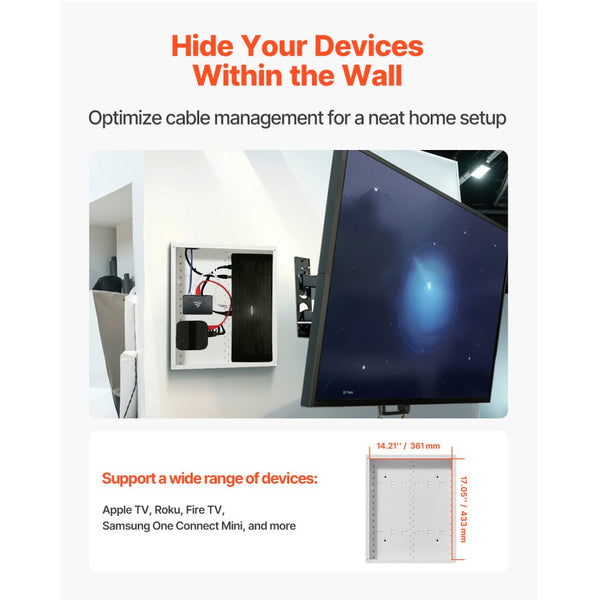 Vevor Structured Media Enclosure 17" Recessed In-Wall TV Media Box wit ...
