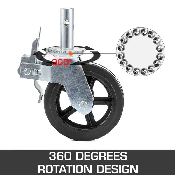 Vevor Scaffolding Casters 8" x 2" Swivel with Dual Locking Brake 4-Pac ...