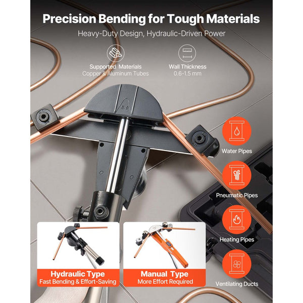 Vevor Tubing Bender Hydraulic 1/4" to 7/8" Copper Pipe Kit New ...