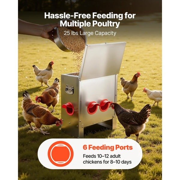 Vevor Poultry Feeder Automatic Chicken Feeder 25 lbs 6-Port No-Waste G ...