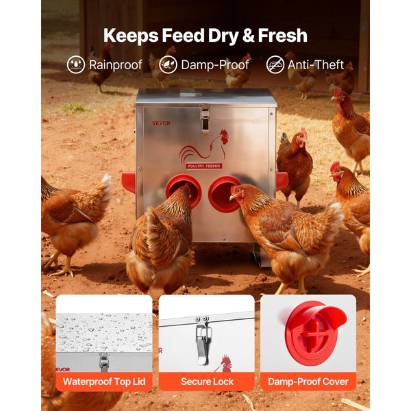Vevor Poultry Feeder Automatic Chicken Feeder 25 lbs 6-Port No-Waste G ...