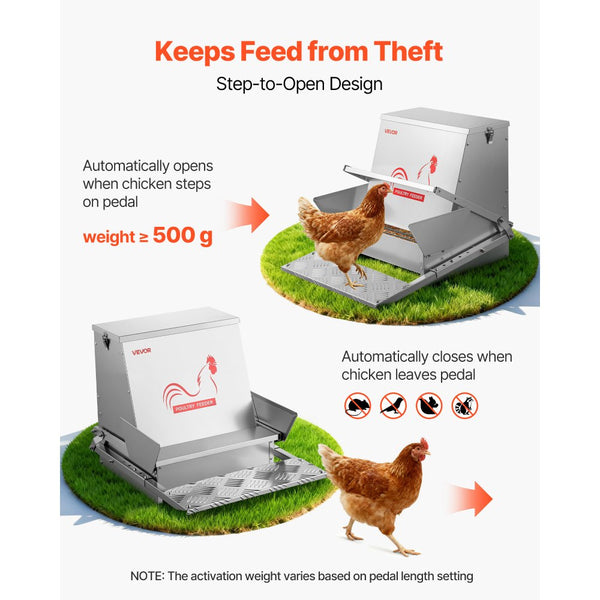 Vevor Automatic Chicken Feeder Rainproof 40 lbs Treadle Poultry Feeder ...