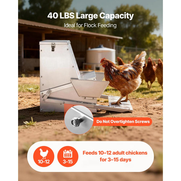 Vevor Automatic Chicken Feeder Rainproof 40 lbs Treadle Poultry Feeder ...