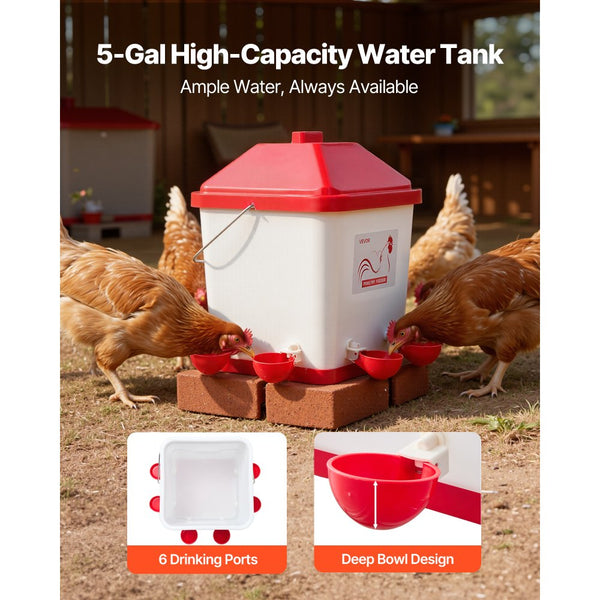 Vevor Chicken Waterer 5 Gallon Automatic Gravity Poultry Waterer New ...