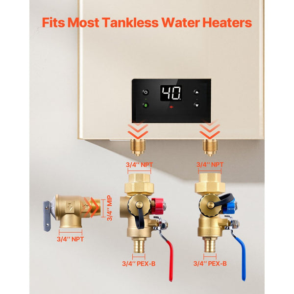 Vevor Water Heater Kit 3/4" Tankless Water Heater Service Valve Kit Ne ...