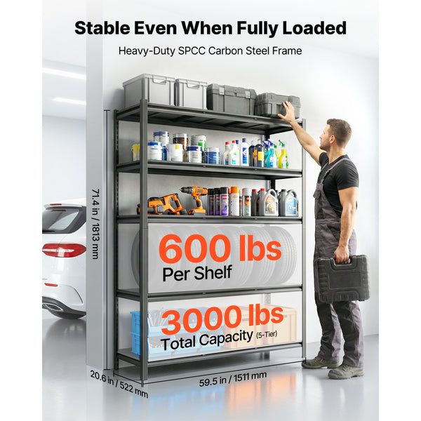 Vevor Storage Shelves 5-Tier Adjustable Heavy Duty Garage Shelving Uni ...