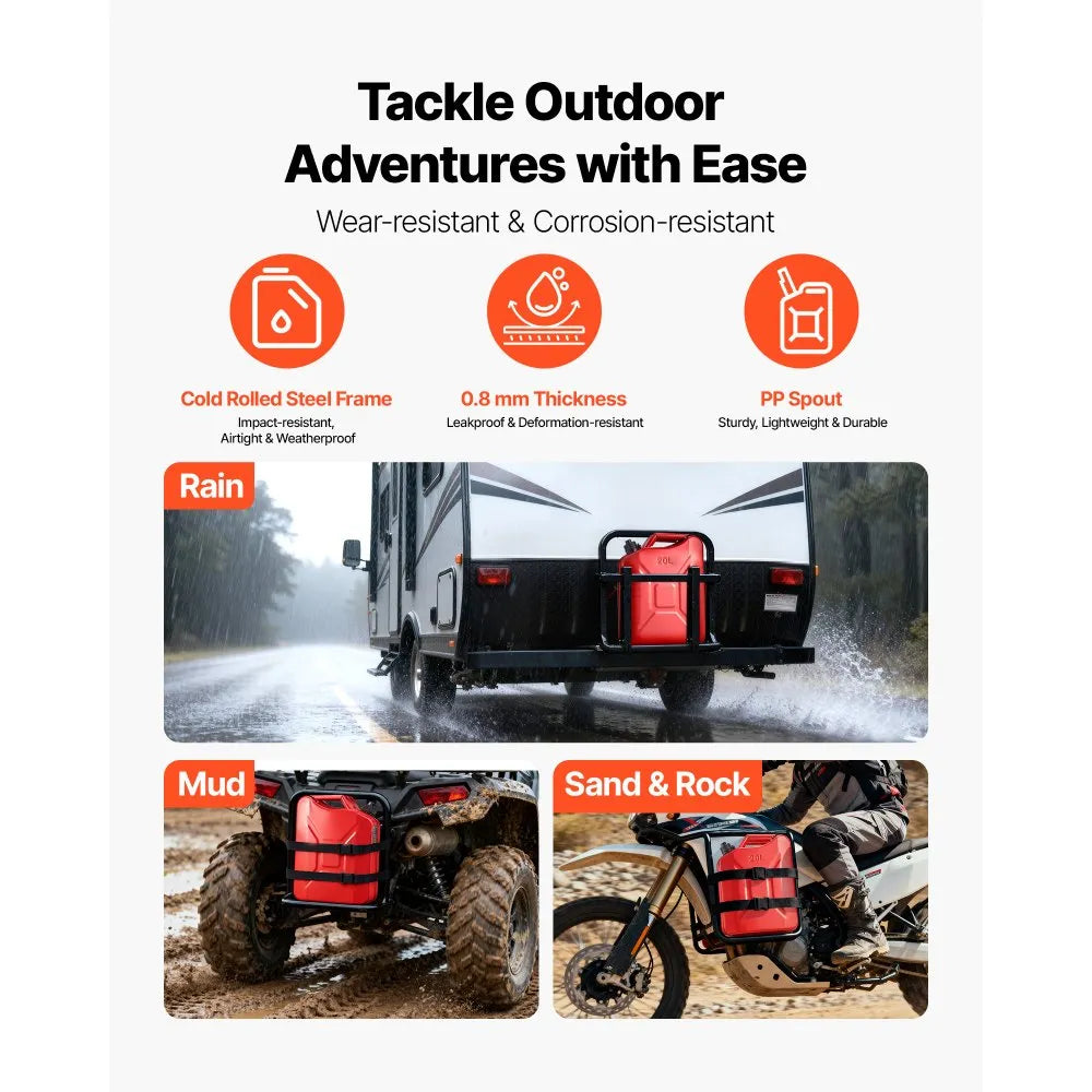 Vevor Fuel Jerry Can 5.3 Gallon Metal Gas Container with Spout Comfort ...