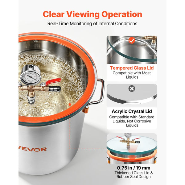 Vevor Vacuum Chamber 9 Gallon Stainless Steel Degassing Chamber with T ...