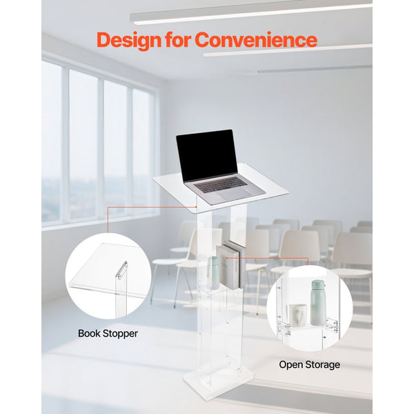 Vevor Podium Stand 50" Acrylic Lectern with Storage Shelf and Wide Rea ...