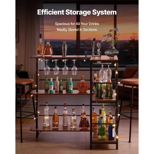 Vevor Home Bar Unit L-Shaped Wine Bar Cabinet with LED Light Walnut Fi ...