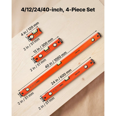 Vevor Torpedo Level 4-Piece Magnetic Aluminum Alloy Level Set 4/12/24 ...