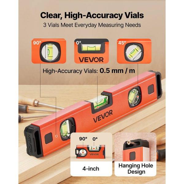 Vevor Torpedo Level 4-Piece Magnetic Aluminum Alloy Level Set 4/12/24 ...