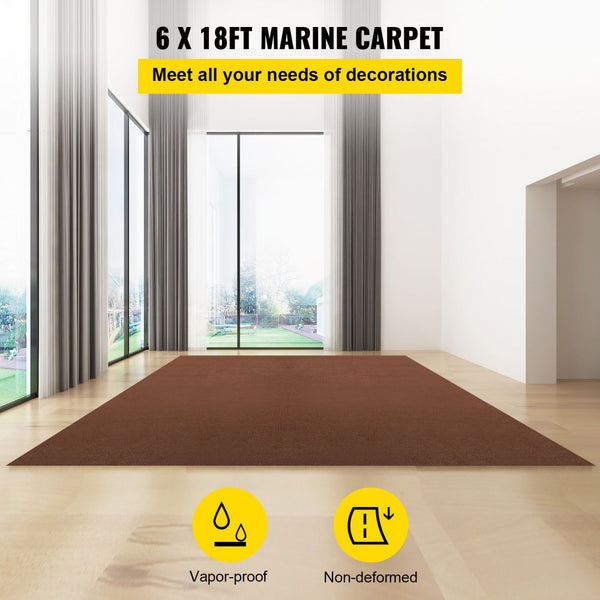 Vevor Marine Carpet 6' x 18' Deep Brown Indoor/Outdoor Boat Carpeting ...