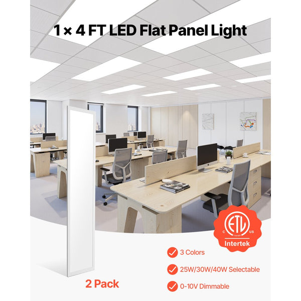 Vevor LED Flat Panel Light 1' x 4' Dimmable Ceiling Fixture 2-Pack New ...