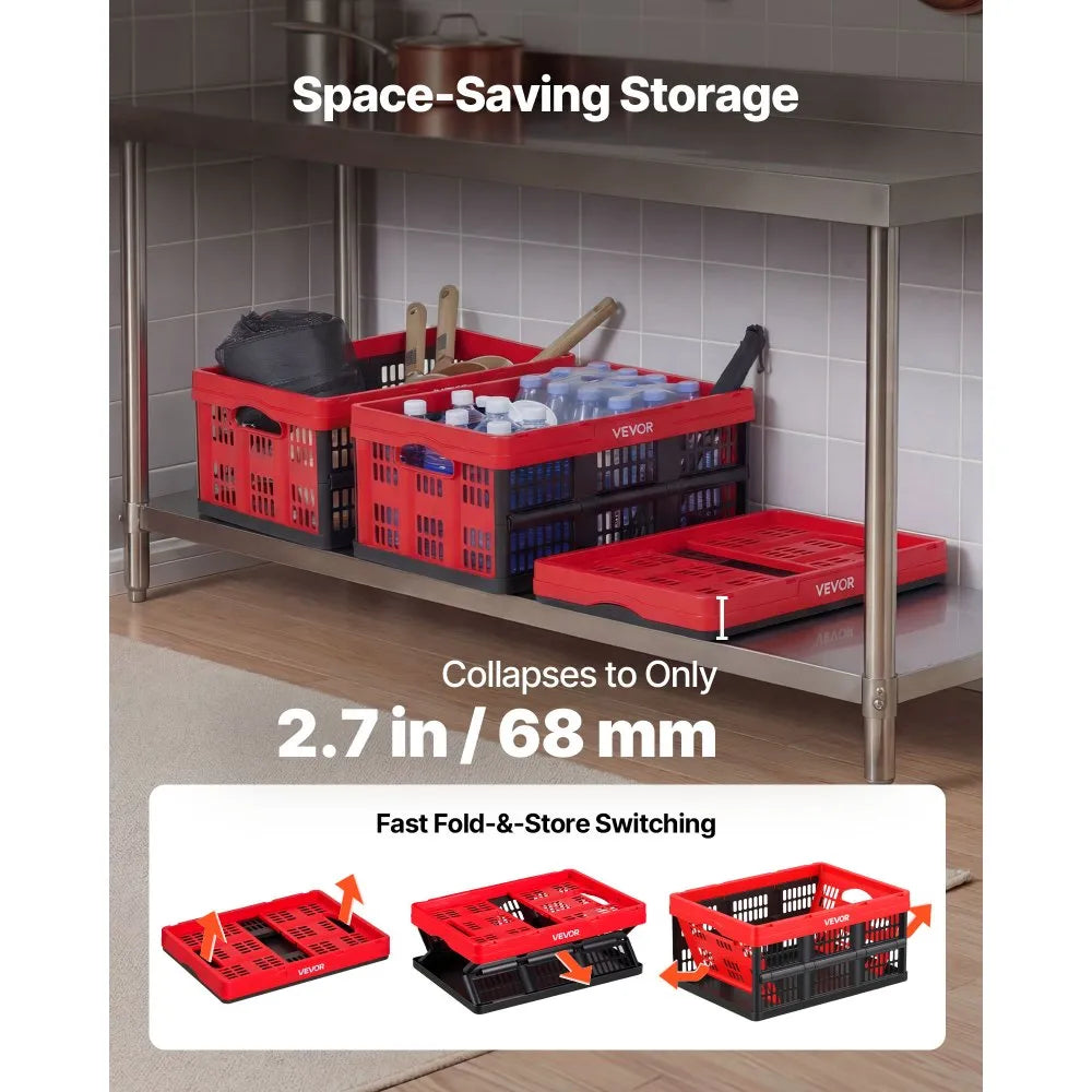 Vevor Storage Bins 32L 3-Pack Collapsible Stackable Folding Crates wit ...