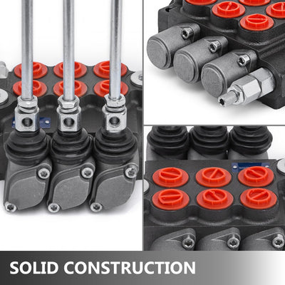 Vevor Hydraulic Control Valve 3 Spool Double Acting 11 GPM New ...